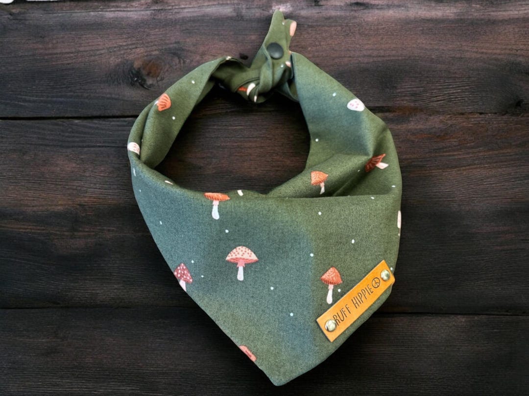Ruff Hippie Dog Bandana Tie and Snap, Green Mushrooms - Etsy