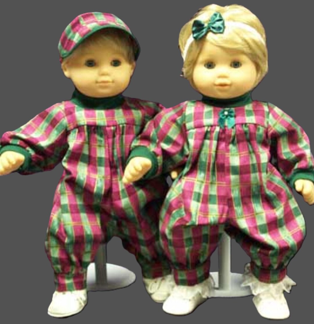 14" - 16" Matching Holiday Doll Rompers, Burgundy Plaid Outfits, Fit ...