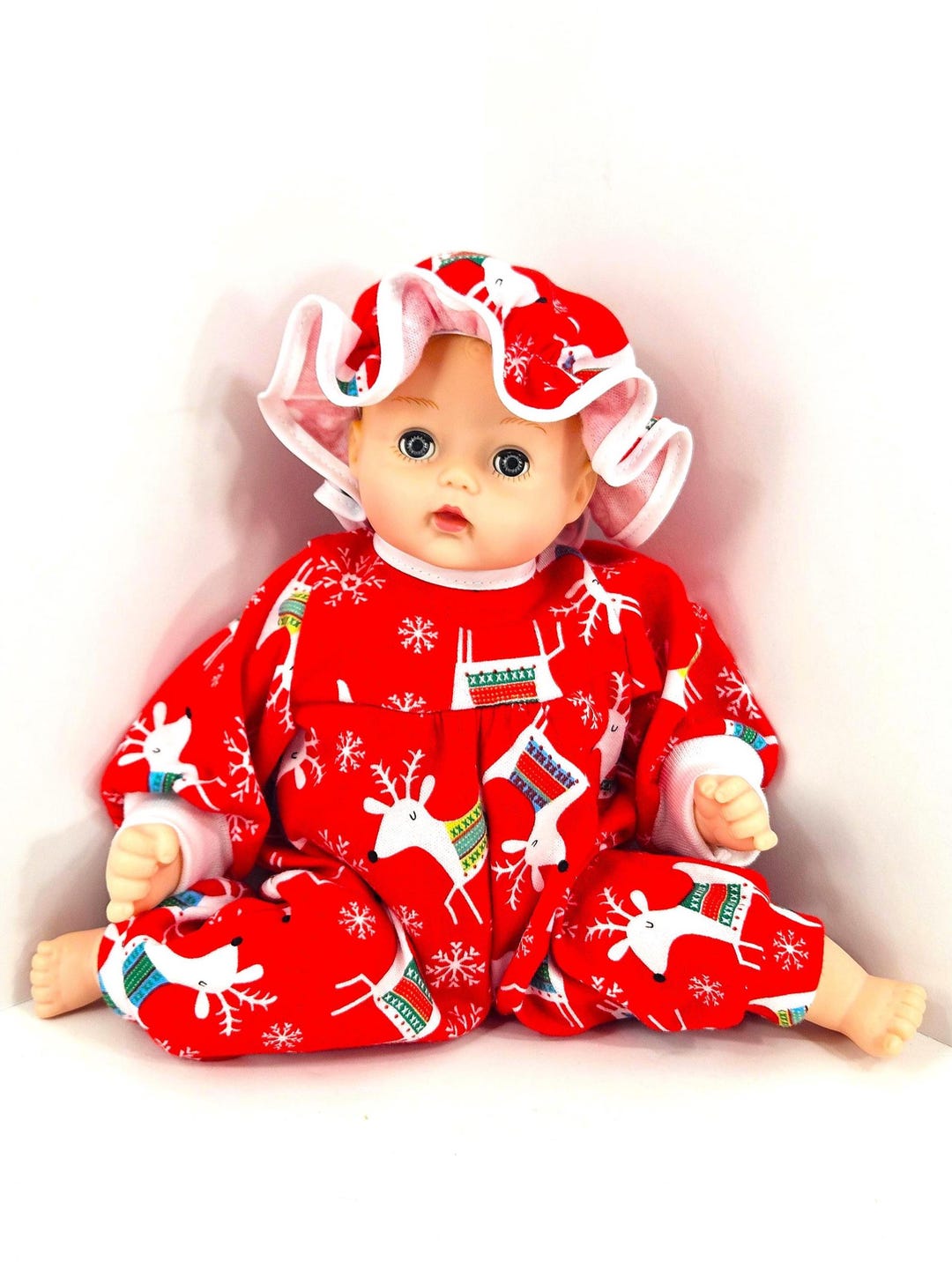 12" - 14" Baby Doll Reindeer Pajamas, Reborn Holiday Romper, Fit Dolls ...