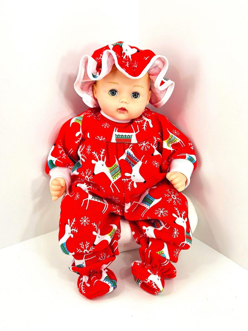 12" - 14" Baby Doll Reindeer Pajamas, Reborn Holiday Romper, Fit Dolls ...