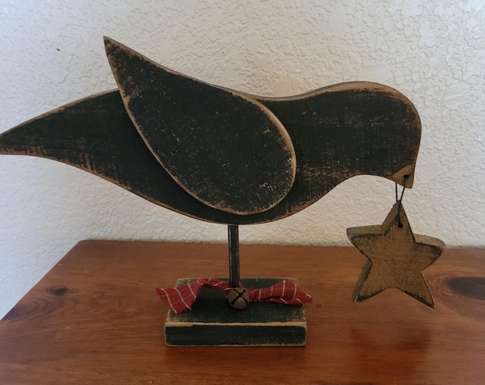 Rustic/primitive Wood Crow With Star for Your Primitive Decor or Gift ...