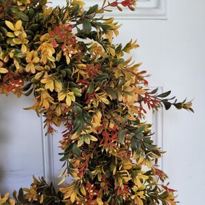 Fall Greenery Wreath With Gold, Rust and Green Faux Boxwood Crafted on ...