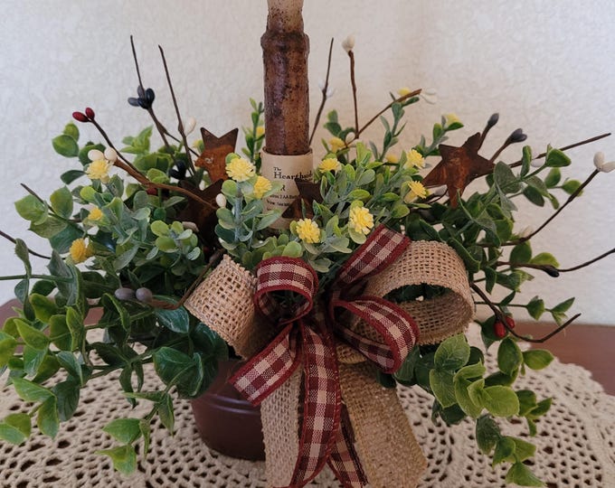 Country/primitive Faux Arrangement With Candle and Bow. Primitive Table ...