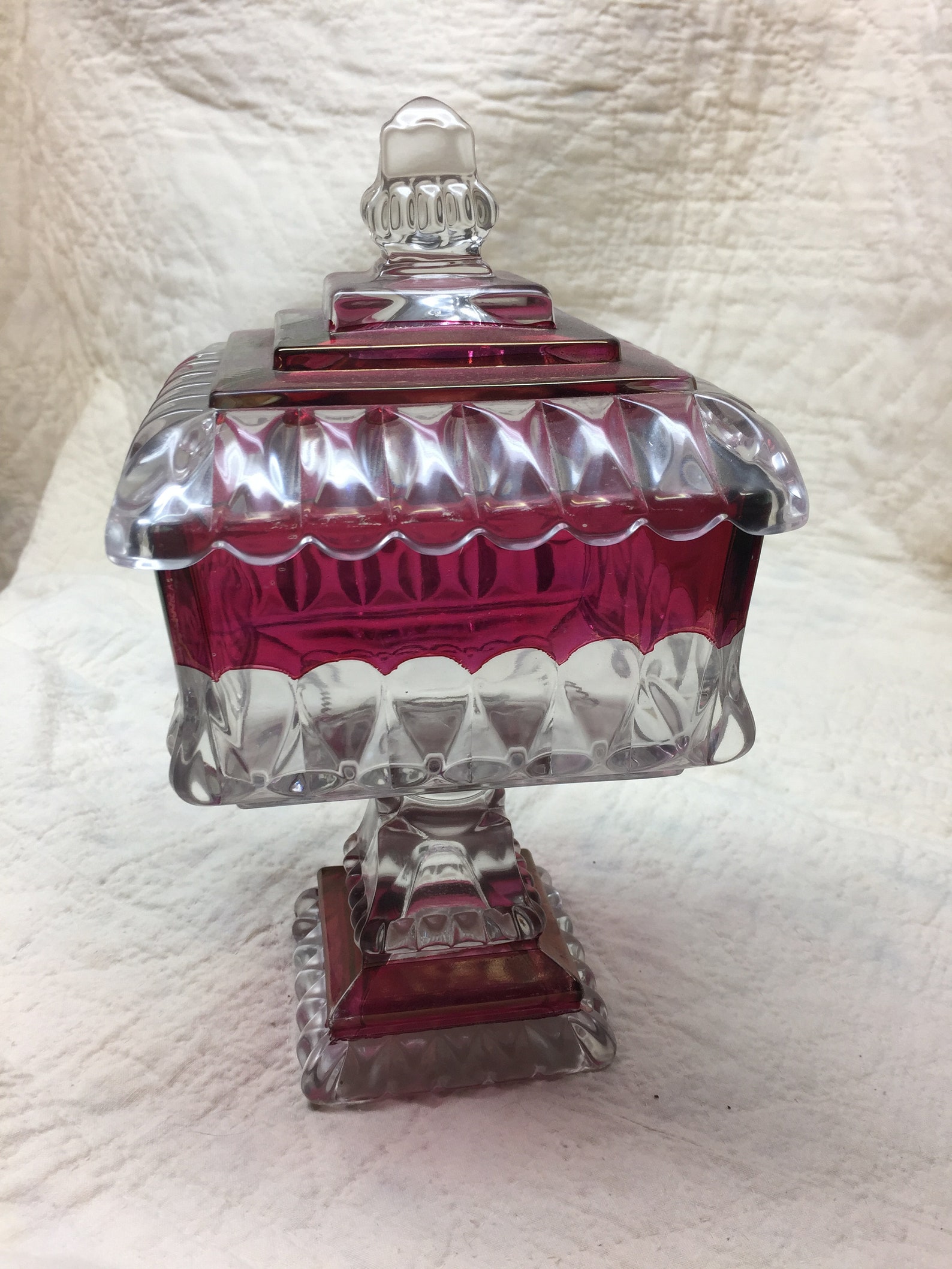 Cranberry and Clear Glass Compote - Etsy