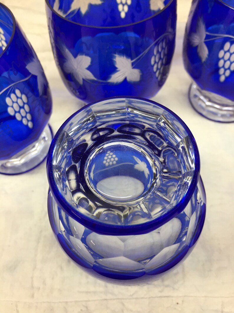 Blue Cut Glass Juice Glasses - Etsy