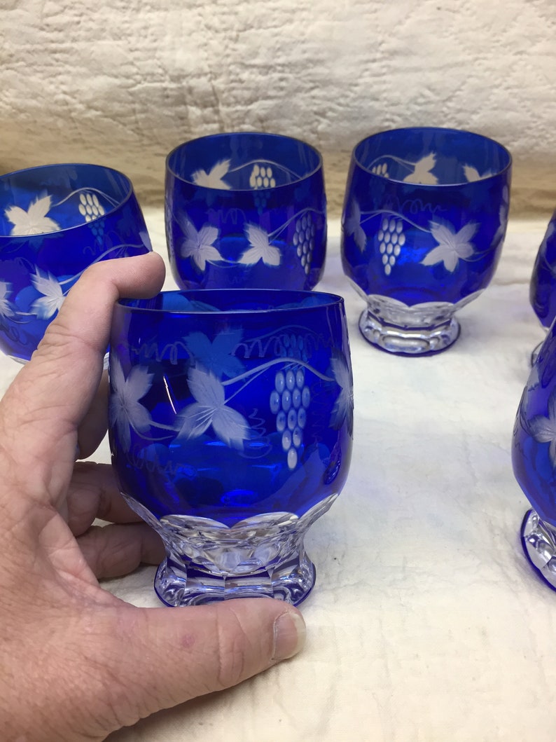 Blue Cut Glass Juice Glasses - Etsy