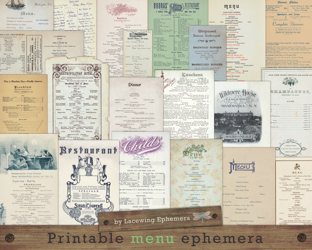 Restaurant Ephemera, Vintage Menu, Printable, Digital, Images, Old ...
