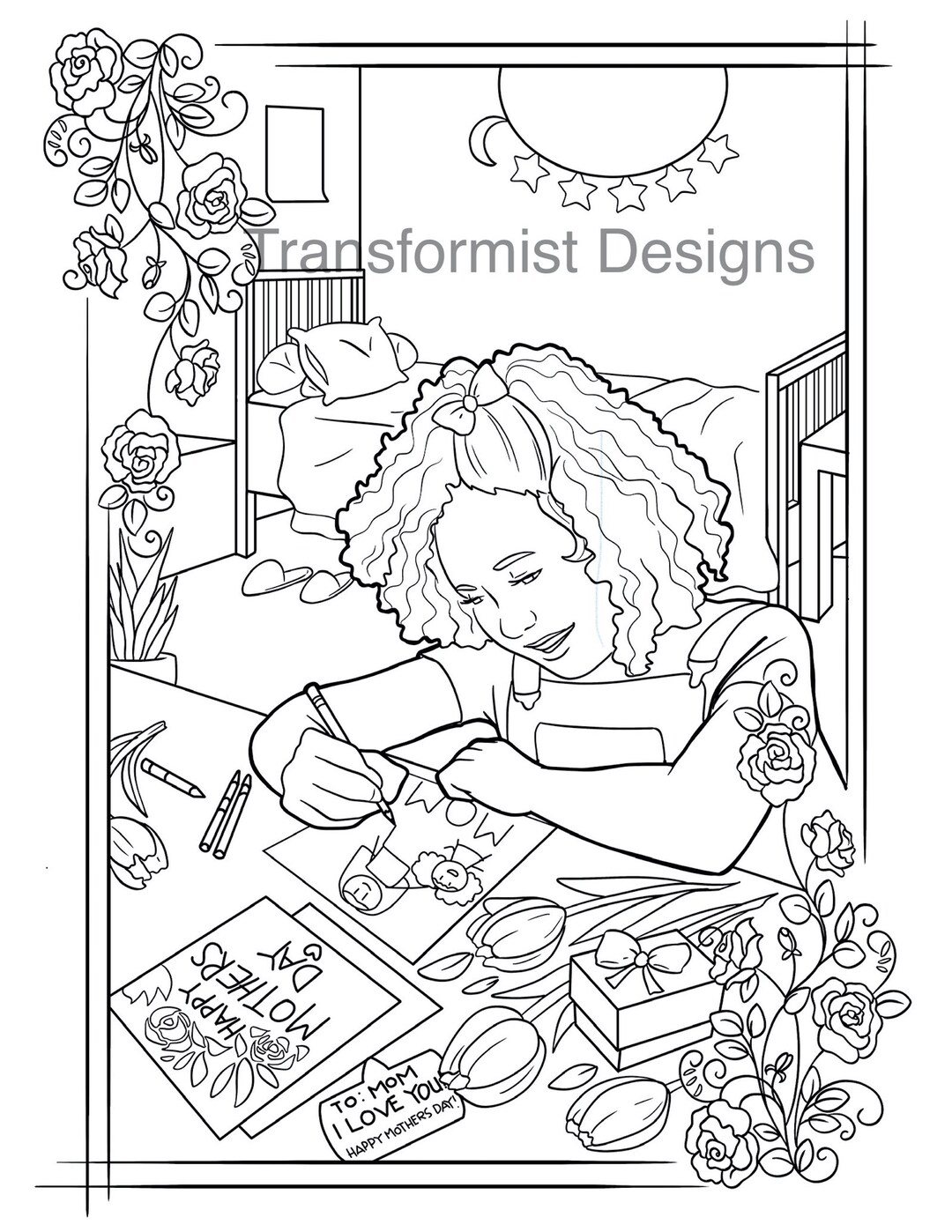 PDF Coloring Page Mother and Daughter Bond - Etsy
