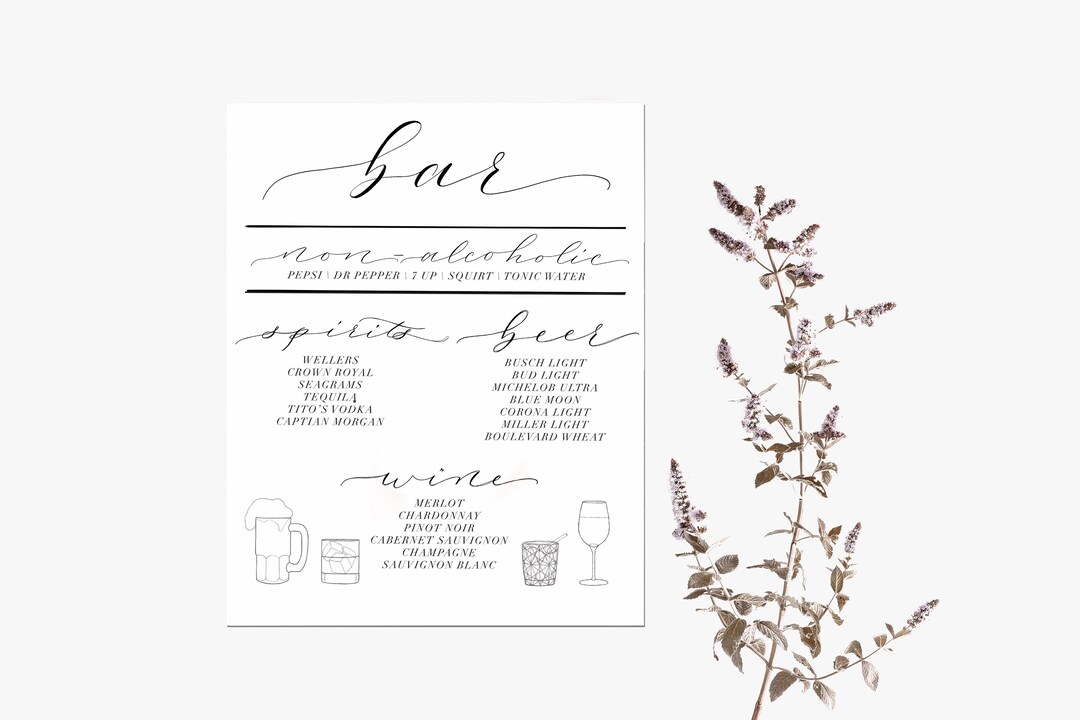 Bar Menu / Classic Event Signage / Digital Signage / Canva Template ...