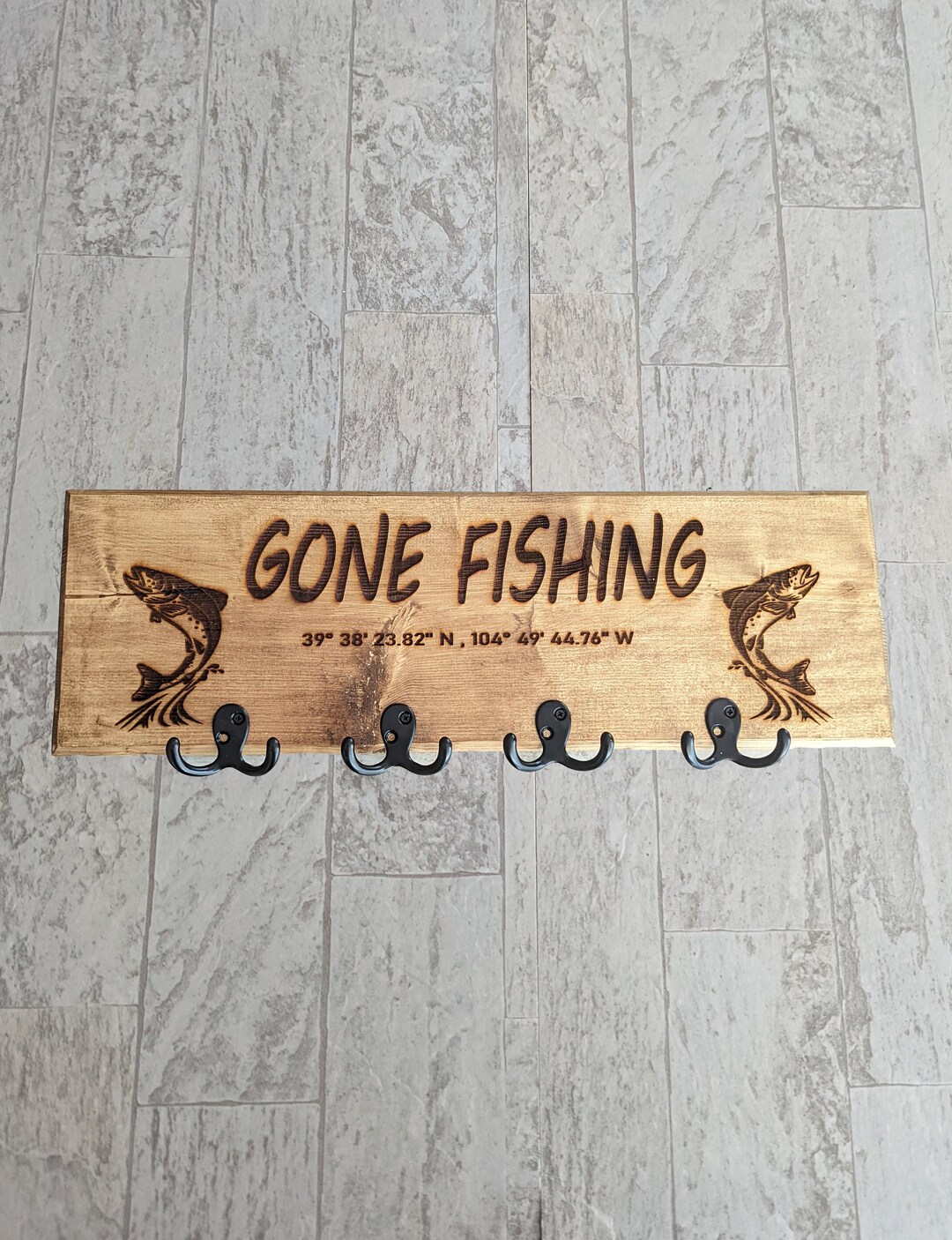 Gone Fishing Coat Rack Personalized Wall Decor Fisherman Gift - Etsy