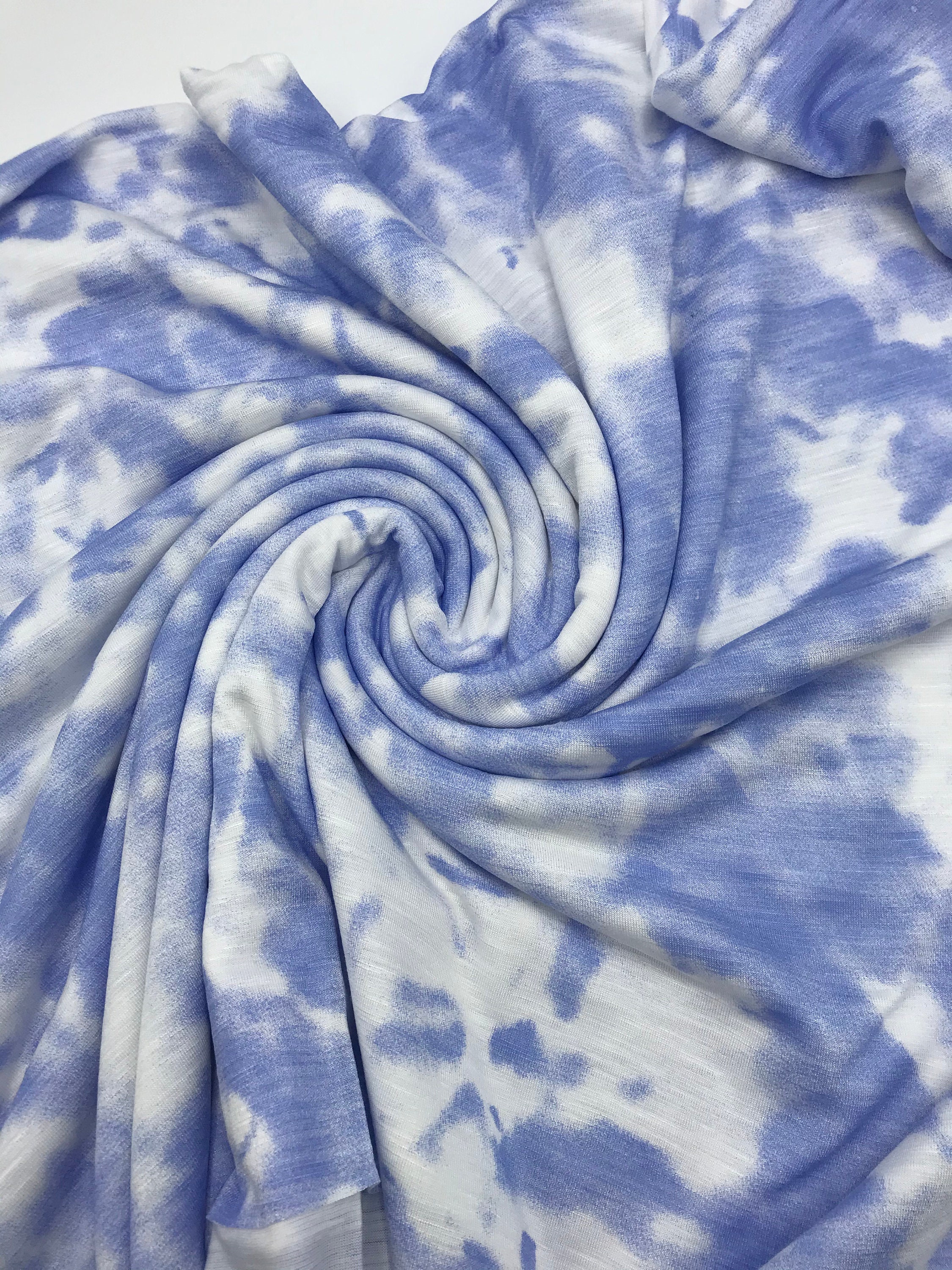 Printed Viscose Elastane Fabric Stretch Jersey Blue & White | Etsy