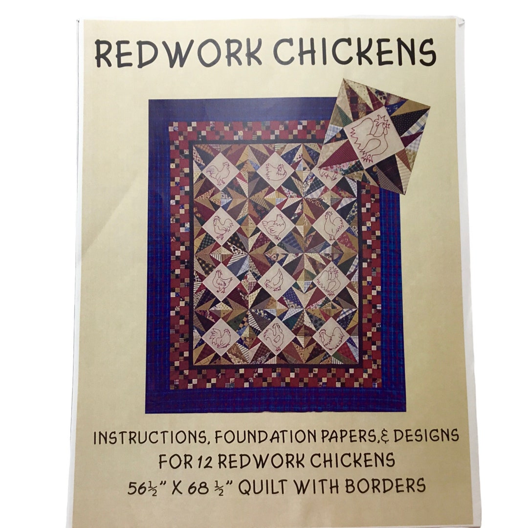 Redwork Chickens Foundation Paper Piecing Quilt Pattern Quilting Pieced ...