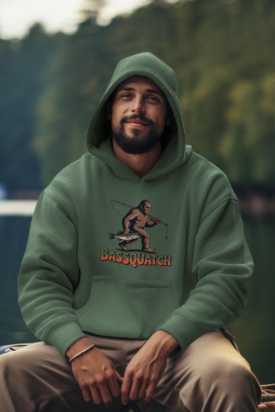 Bassquatch Fishing Hoodie | Funny Bigfoot Fisherman Hoodie | Sasquatch ...
