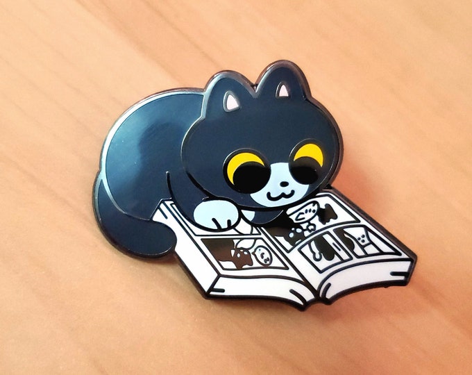 Manga Cat Enamel Pin // Black Cat, Kawaii Pin, Cute Pin, Manga, Manga ...