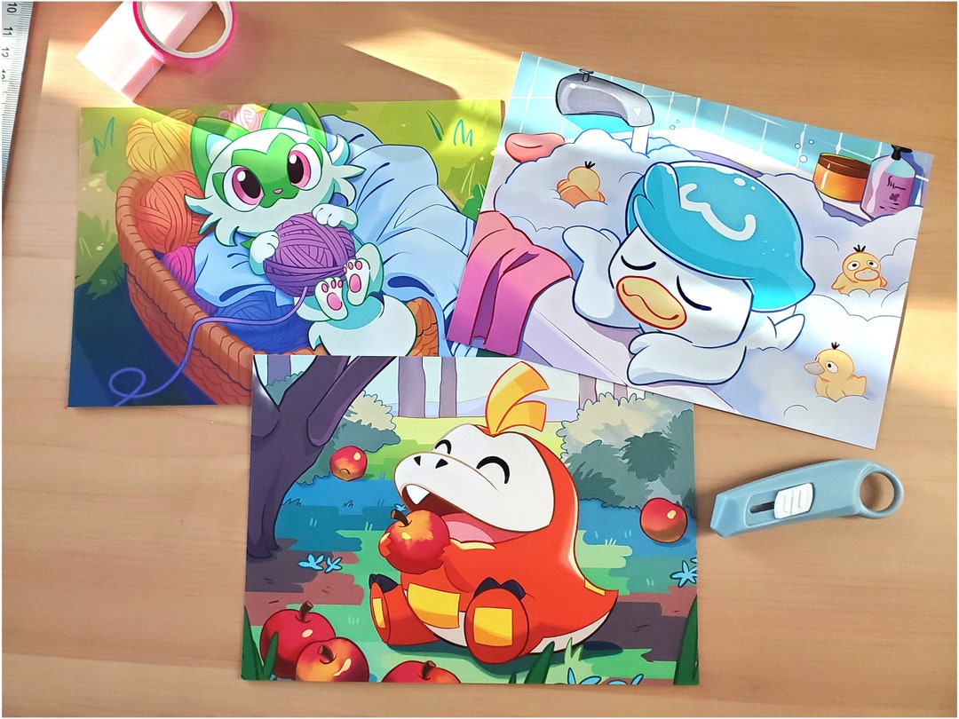 Paldea Starters Pokémon Prints, Fuecoco , Sprigatito , Quaxly Scarlet ...