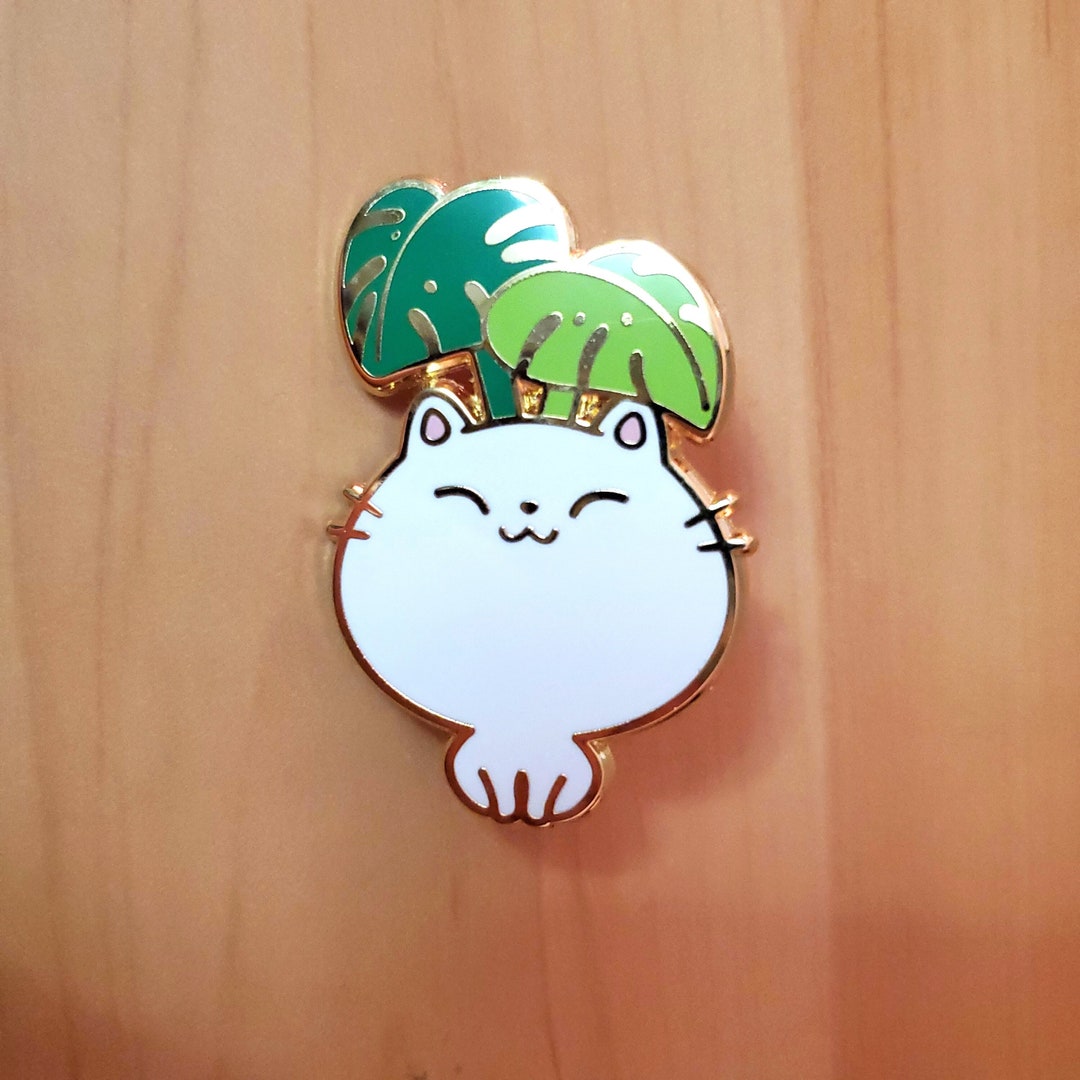 Plant Cat Enamel Pin // White Cat, Kawaii Pin, Cute Pin, Plant Pin ...