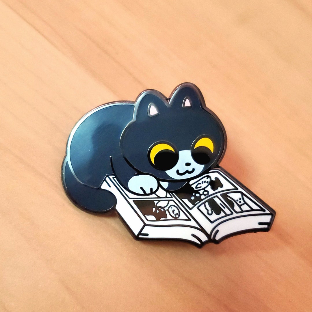 Manga Cat Enamel Pin // Black Cat, Kawaii Pin, Cute Pin, Manga, Manga ...