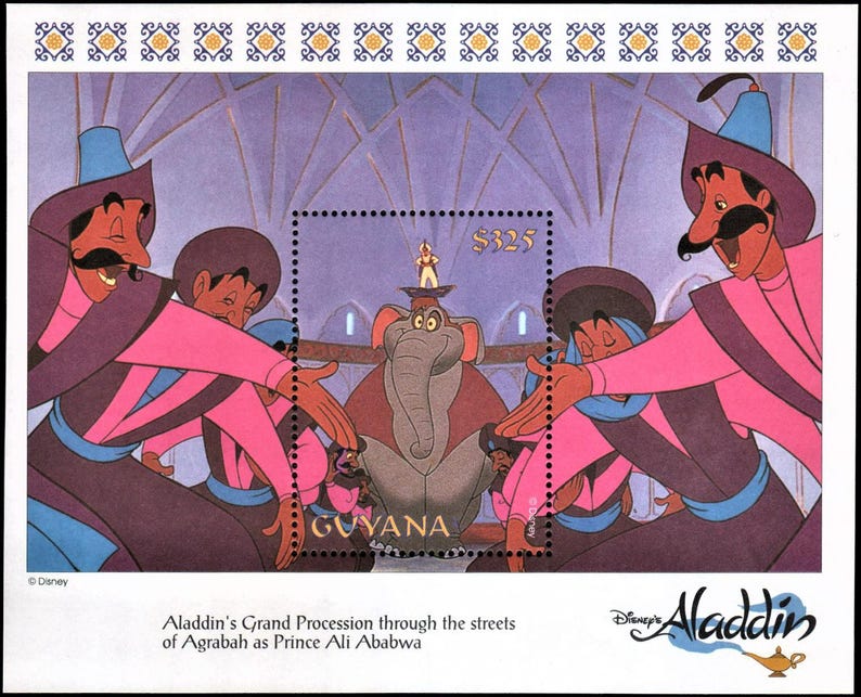 Disney Aladdin 1993 Guyana 3 Mini Sheets of 8 or 9 Postage Stamps & 4 ...
