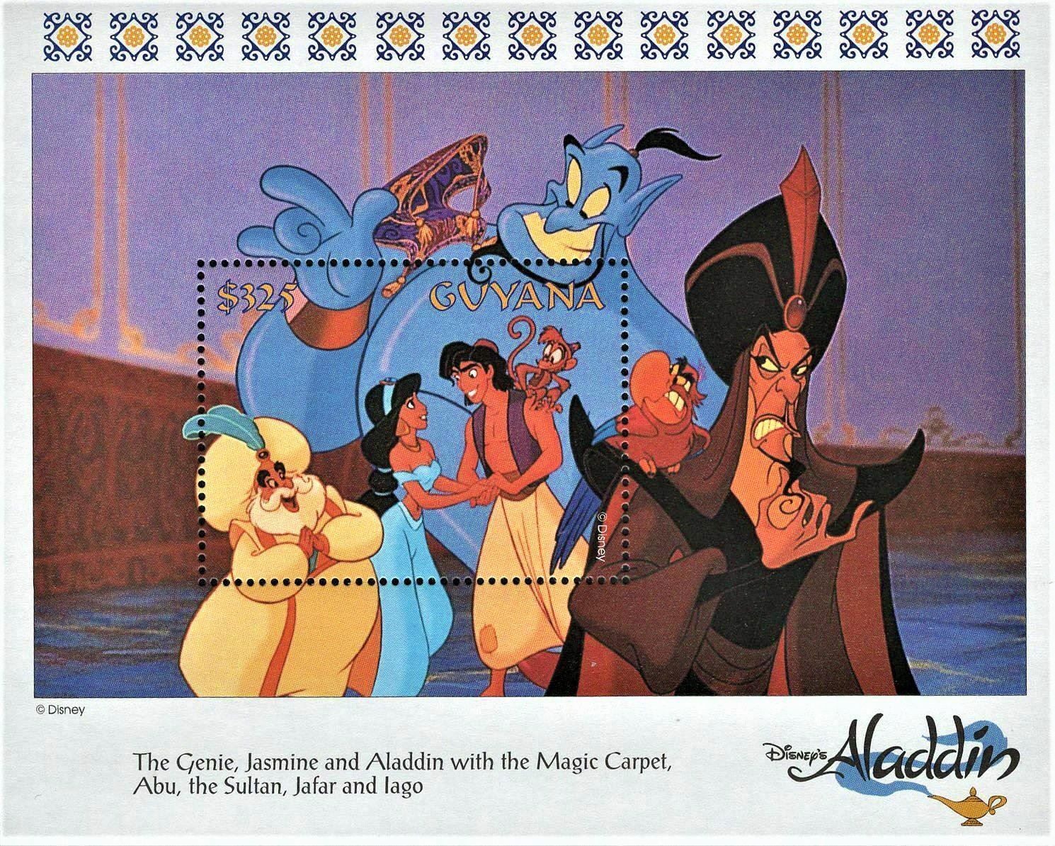Disney Aladdin 1993 Guyana 3 Mini Sheets of 8 or 9 Postage Stamps & 4 ...