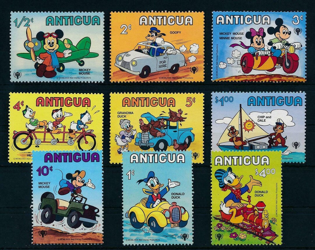 Disney Antigua 1980 Set of 9 Postage Stamps and a Souvenir Sheet Scott ...