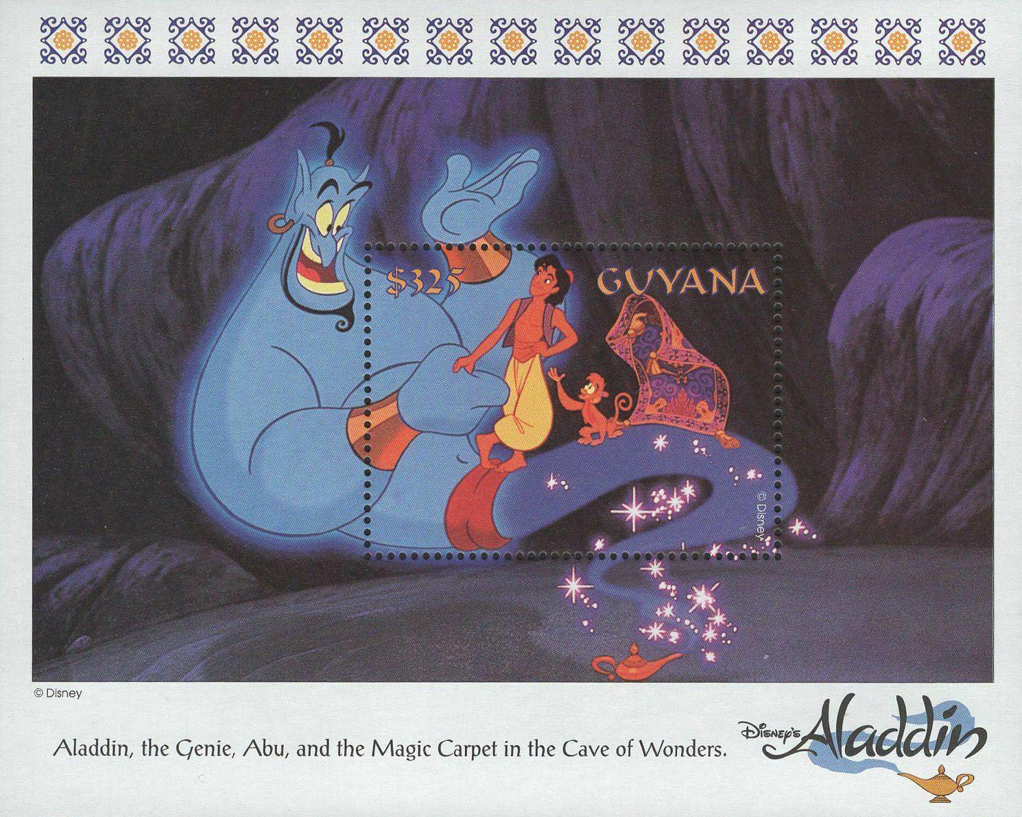 Disney Aladdin 1993 Guyana 3 Mini Sheets of 8 or 9 Postage Stamps & 4 ...