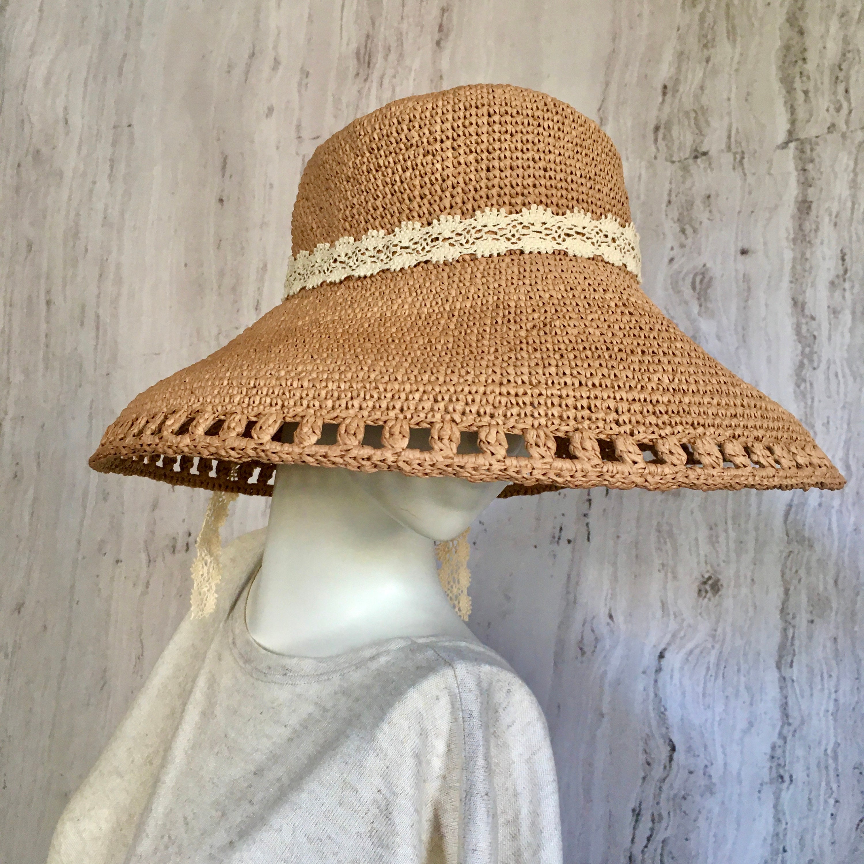Wide-brimmed Straw Crochet Raffia Hat Wide-brimmed Raffia Hat - Etsy