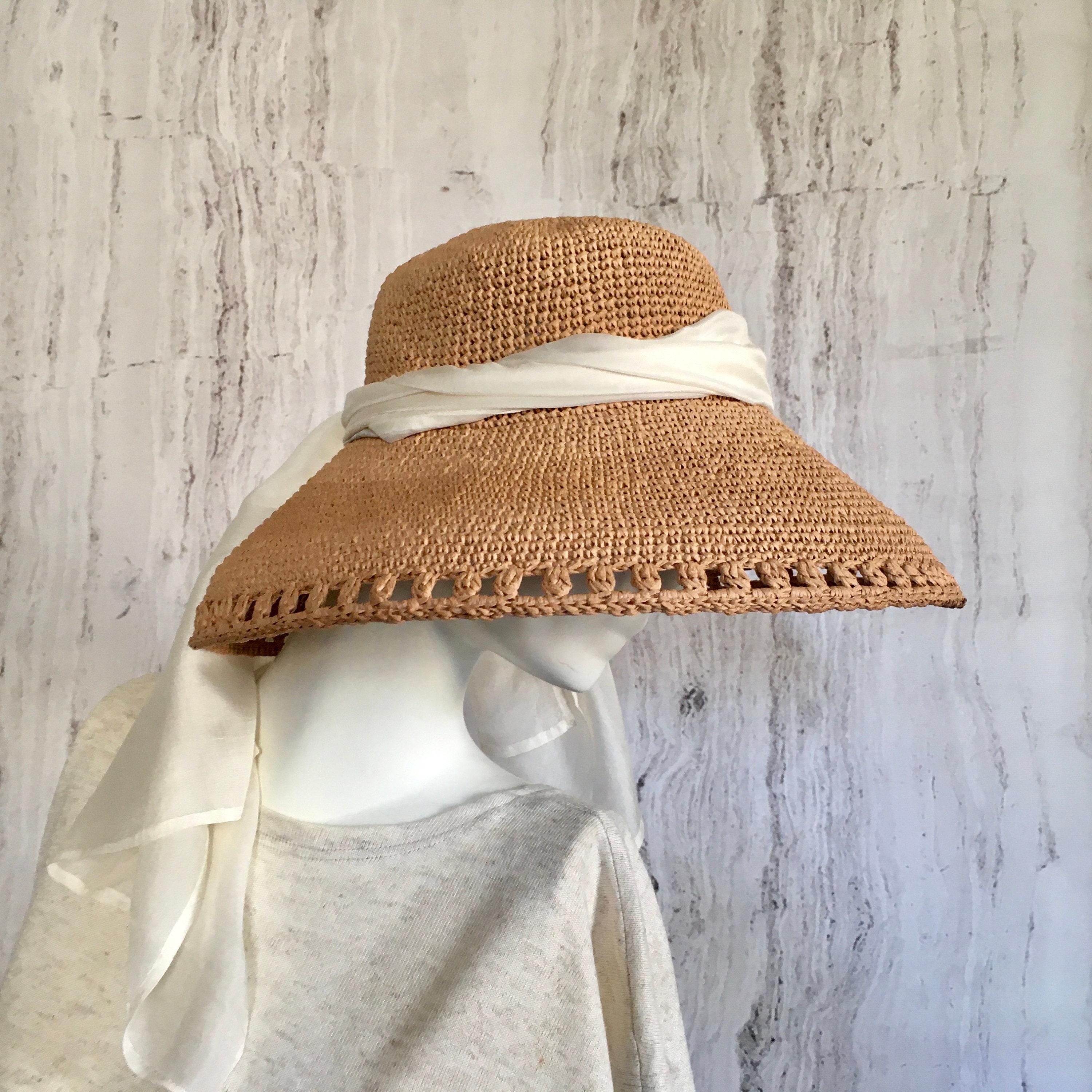 Wide-brimmed Straw Crochet Raffia Hat Wide-brimmed Raffia Hat - Etsy