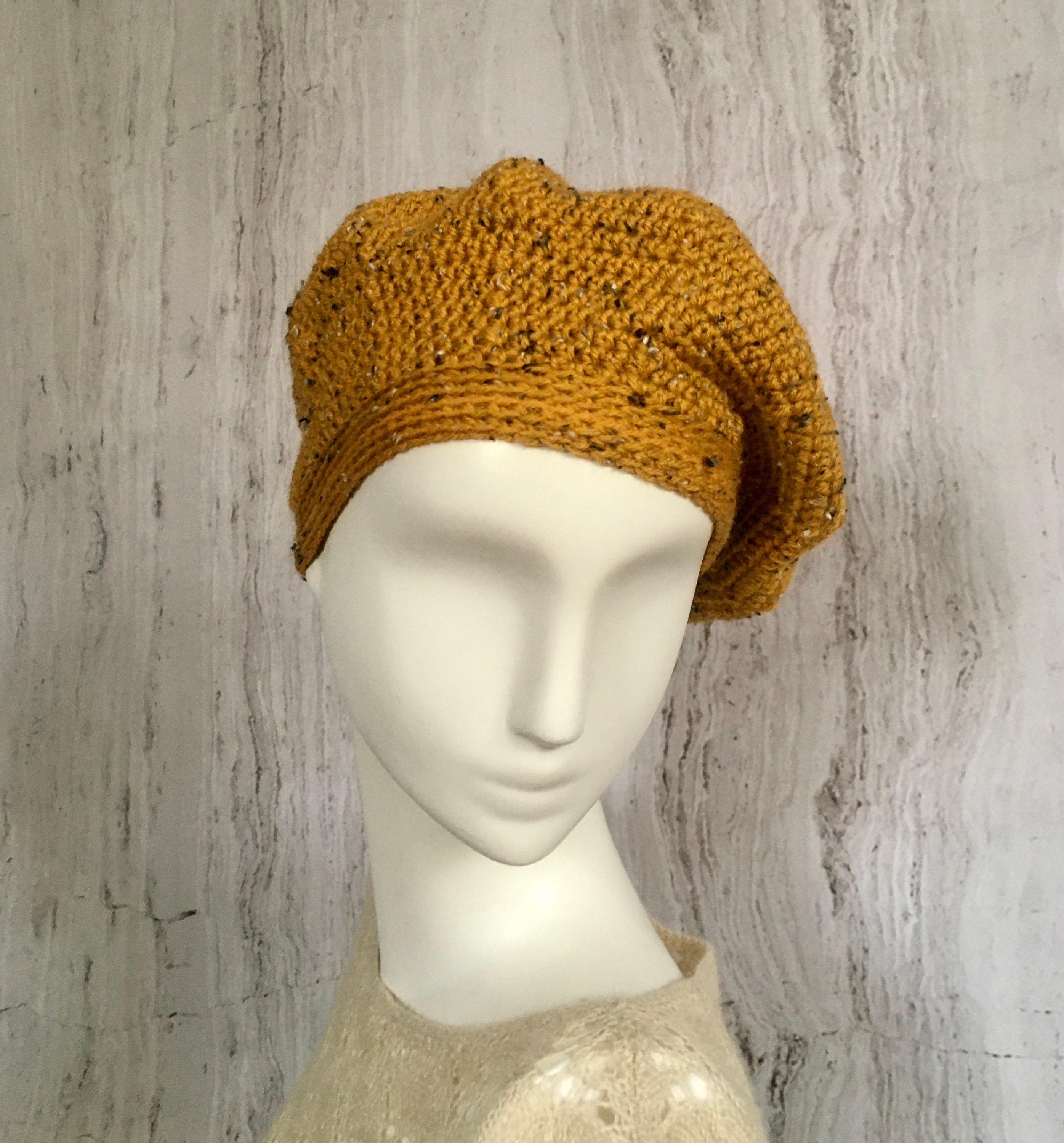 Mustard Beret Hat Crochet, Crochet Beret Tweed Yarn - Etsy
