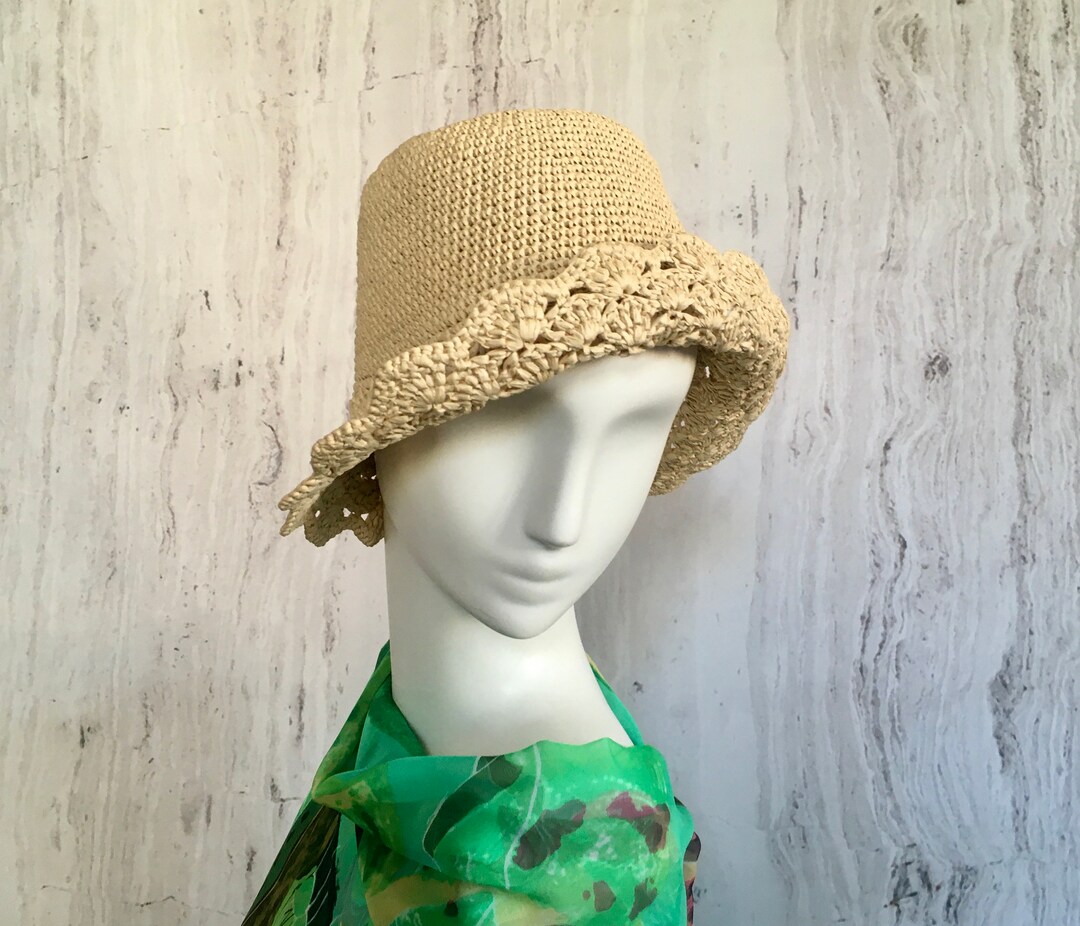 Straw Crochet Hat, Crochet Raffia Hat, Raffia Summer Hat - Etsy