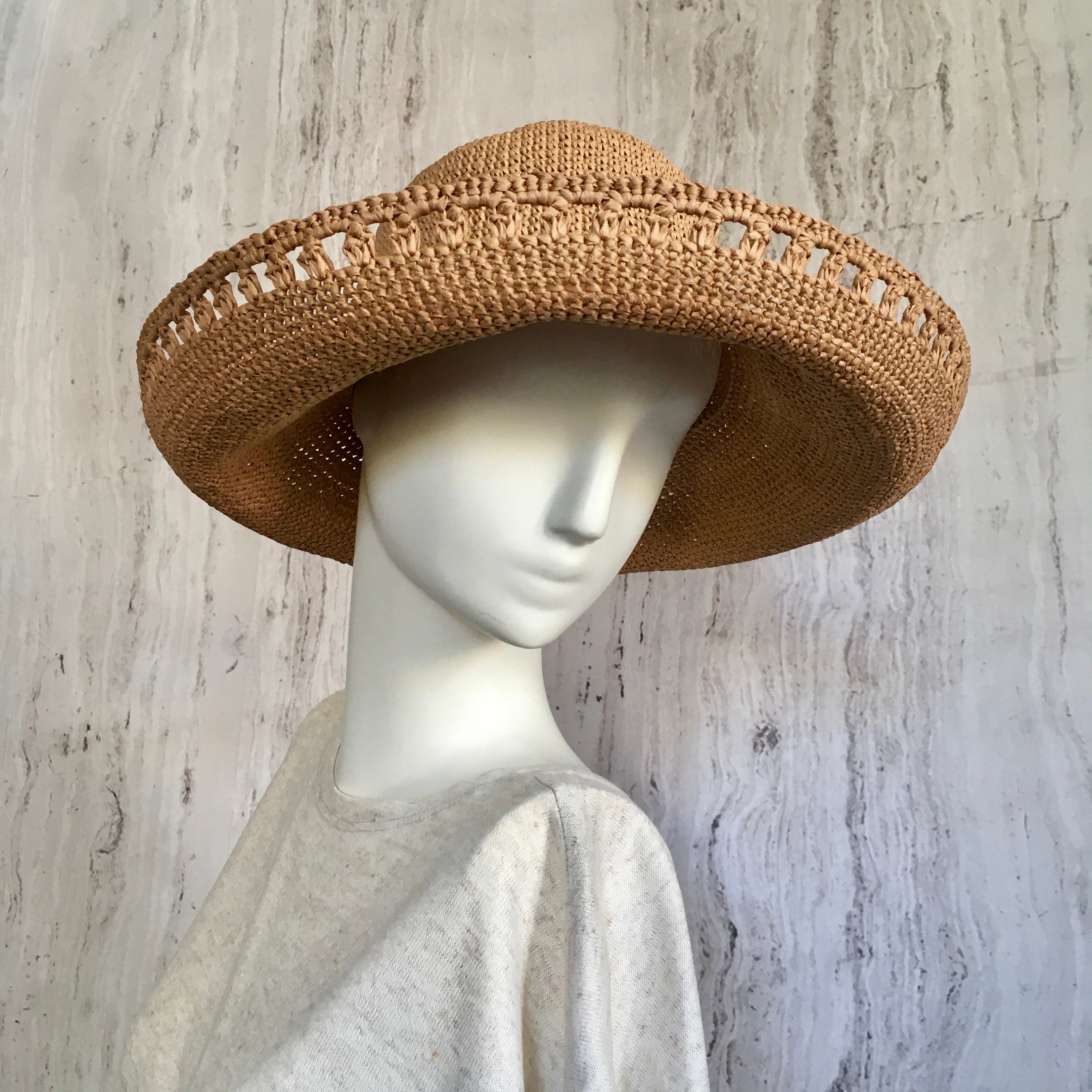 Wide-brimmed Straw Crochet Raffia Hat Wide-brimmed Raffia Hat - Etsy