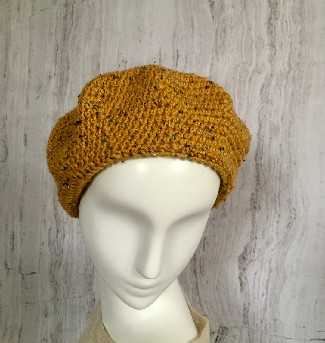 Mustard Beret Hat Crochet, Crochet Beret Tweed Yarn - Etsy