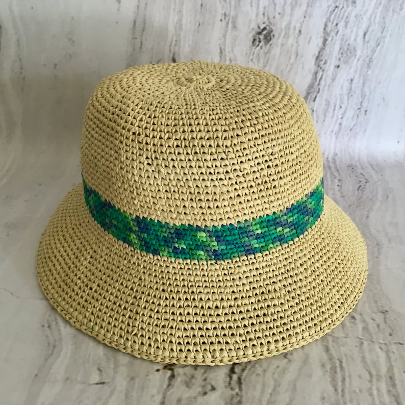 Raffia Panama Knit Hat, Straw Raffia Crochet Hat With a Bright Stripe ...