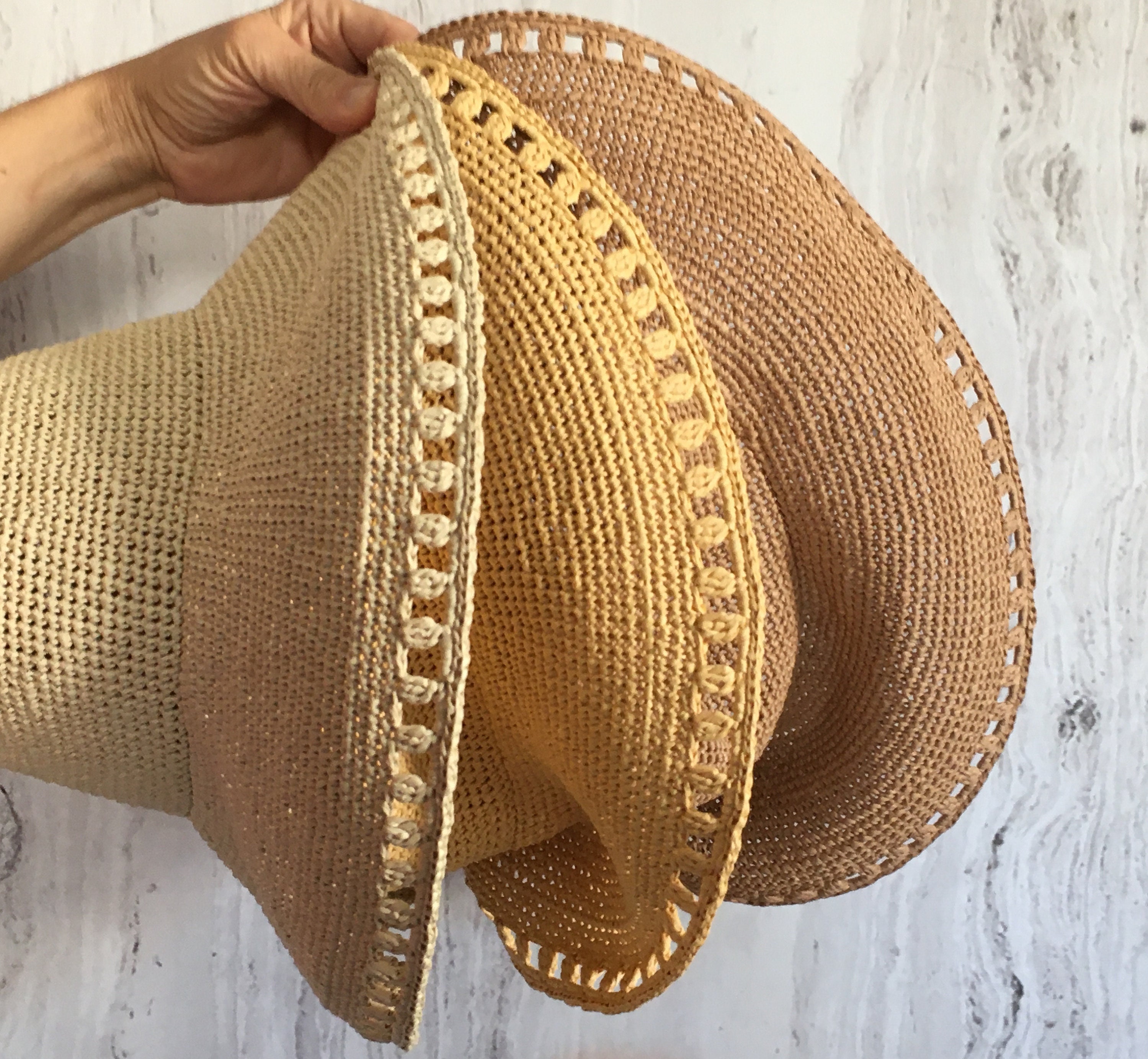 Crochet Raffia Sun Hat: Wide Brim, Openwork Trim - Etsy