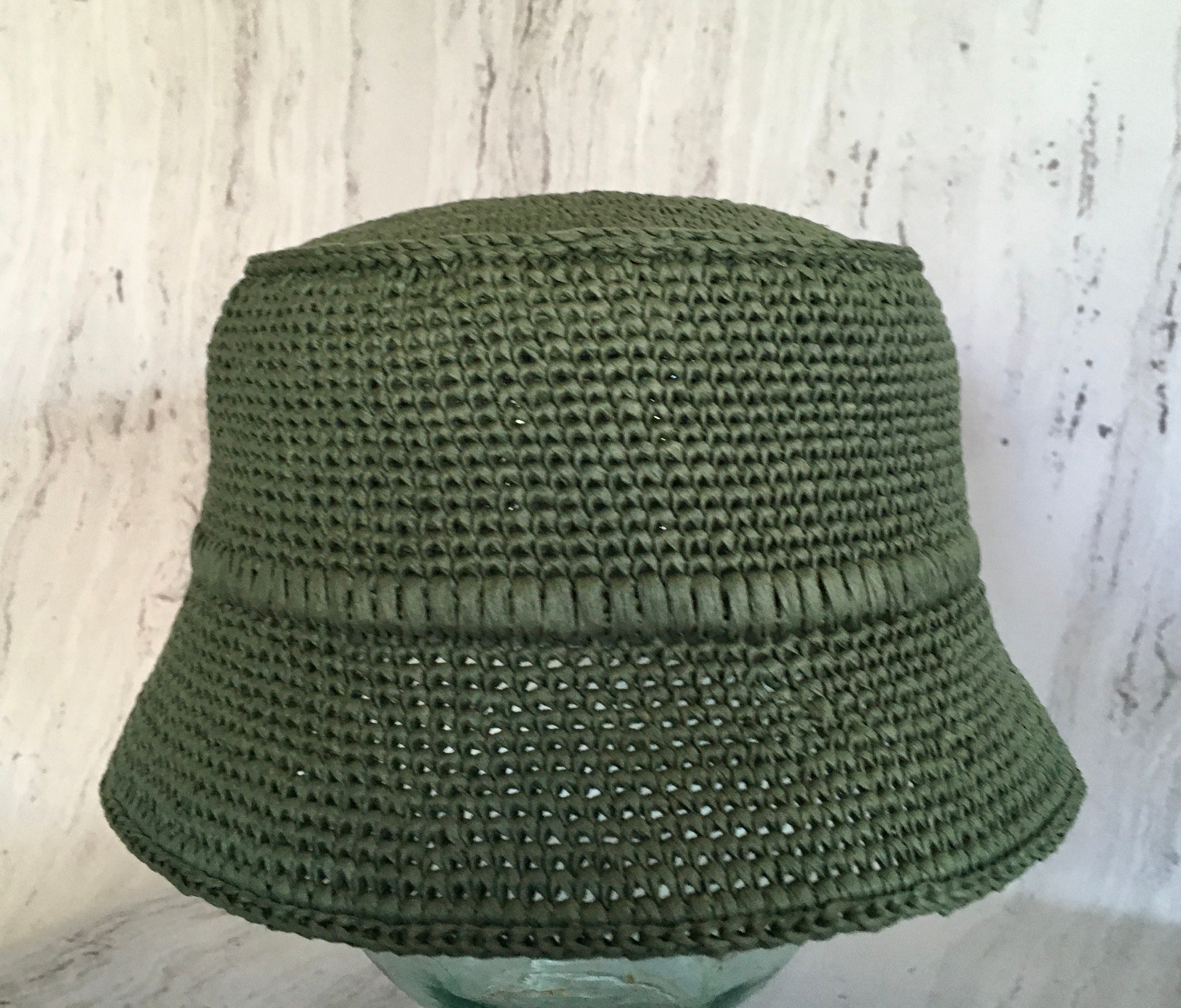 Crochet Raffia Sun Hat, Unisex Crochet Summer Raffia Hat, Crocheted ...