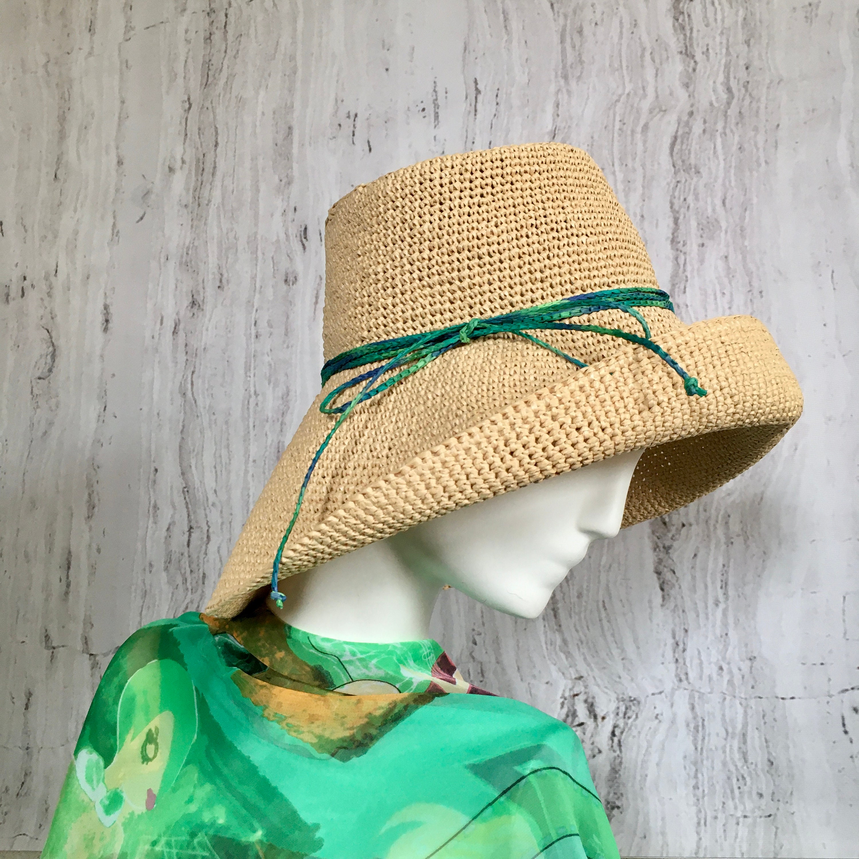 Wide-brimmed Straw Crochet Raffia Hat, Crochet Raffia Hat With 6 Brim ...