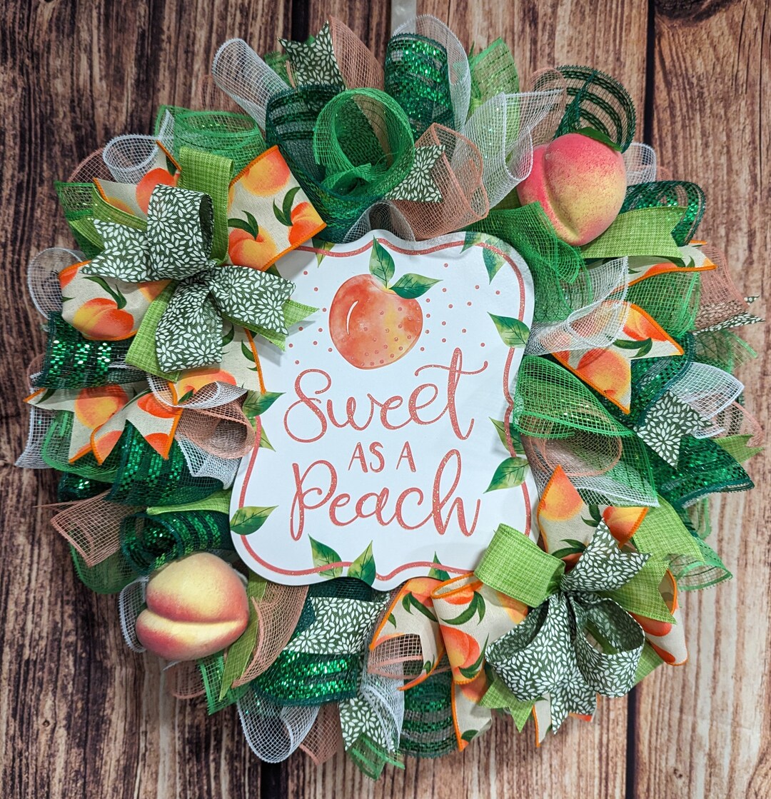 Peach Wreath Handmade Deco Mesh Wreath Spring Wreath Front Door Wreath ...