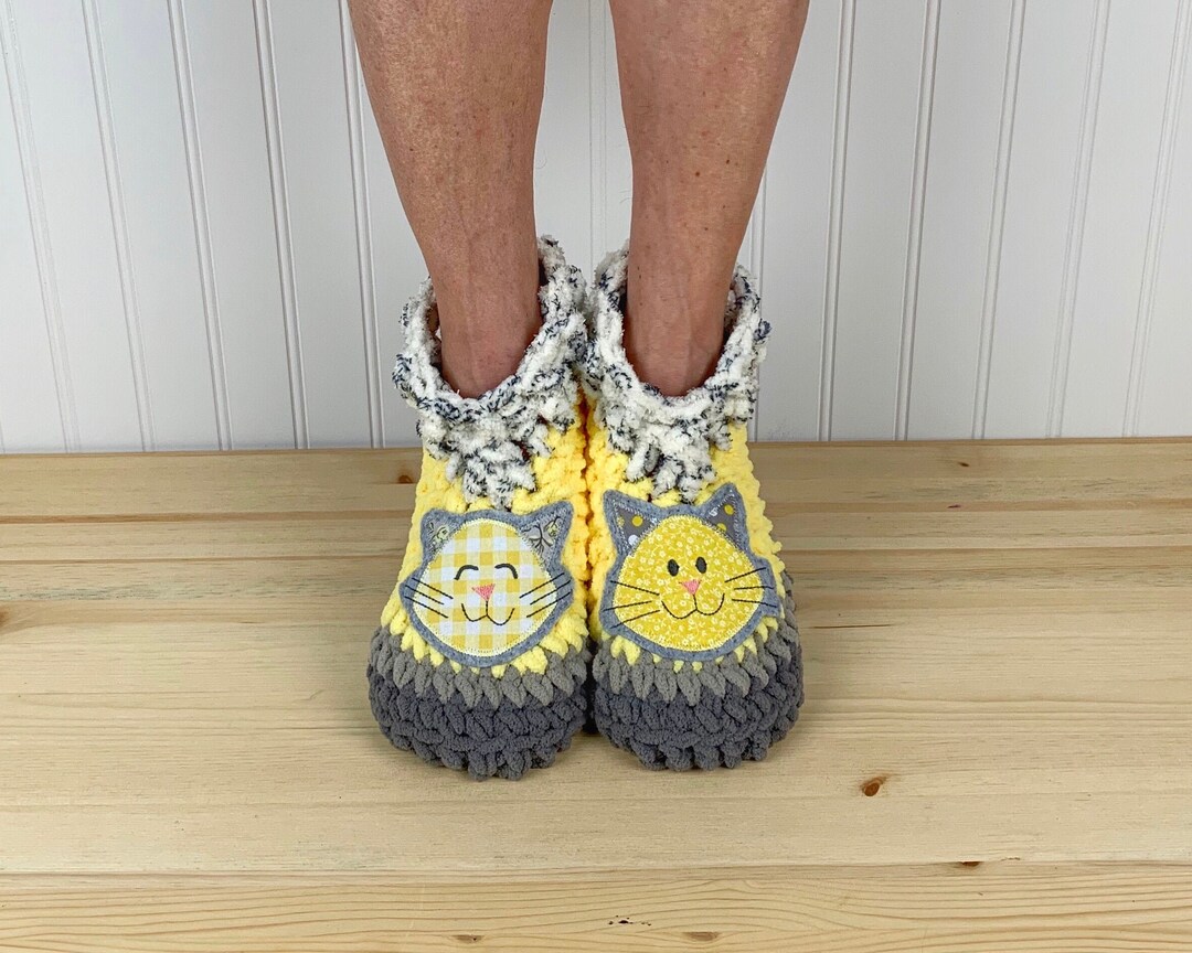YELLOW CAT Slippers - Cozy Chenille Slipper Socks - Cat Mom Gift ...