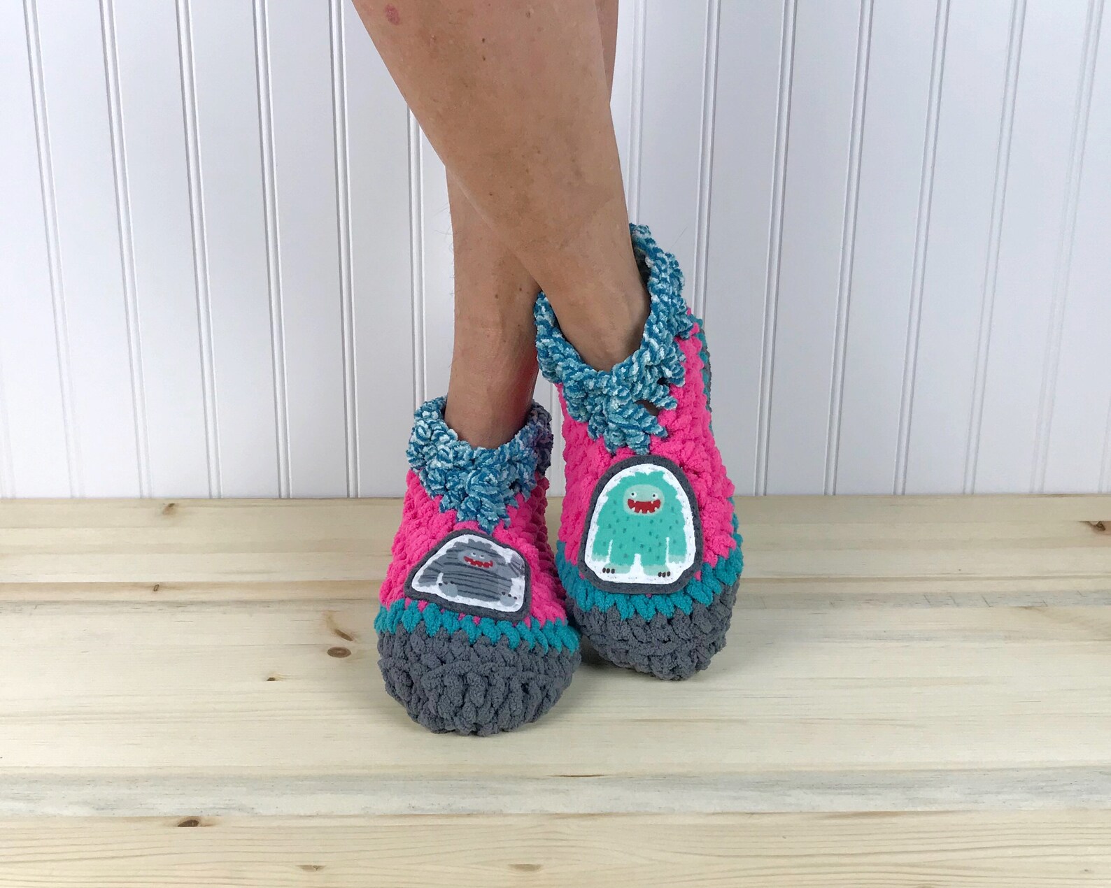 Snuggly Squatch Slippers Cozy Pink Chenille Slipper Socks - Etsy