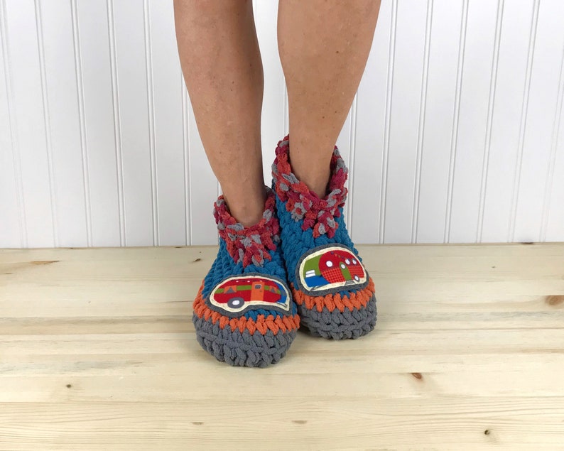 Happy Campers Slippers Blue Retro RV Slipper Socks Cute | Etsy