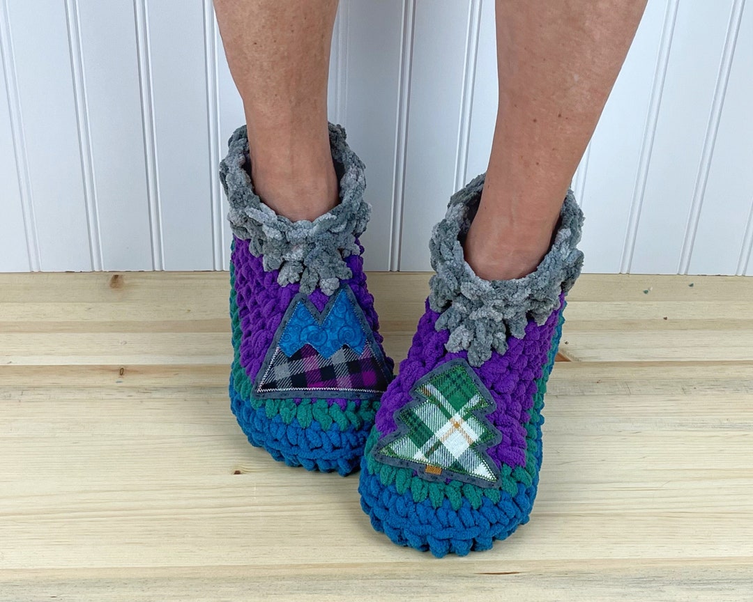 Fuzzy MOUNTAIN & TREE Slippers - Cozy Chenille Slipper Socks - Nature ...