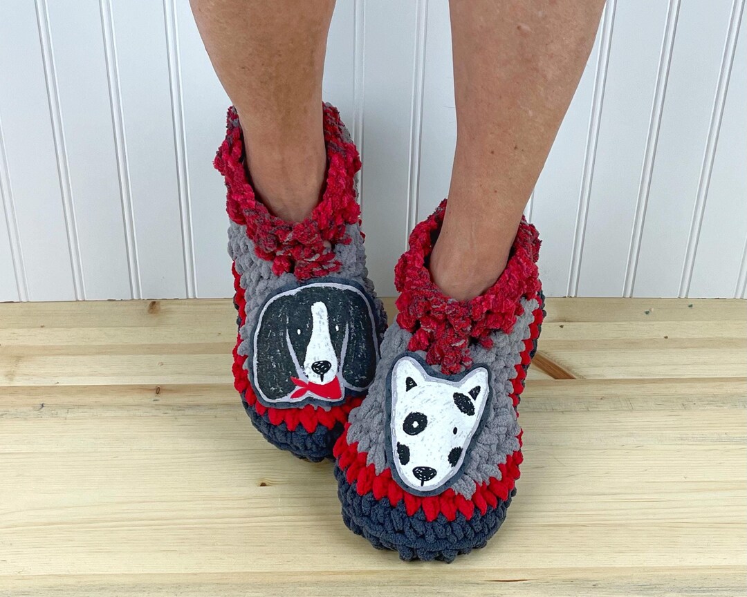 Cute DOG Slippers - Cozy Chenille Slipper Socks - Comfy Dog Booties ...