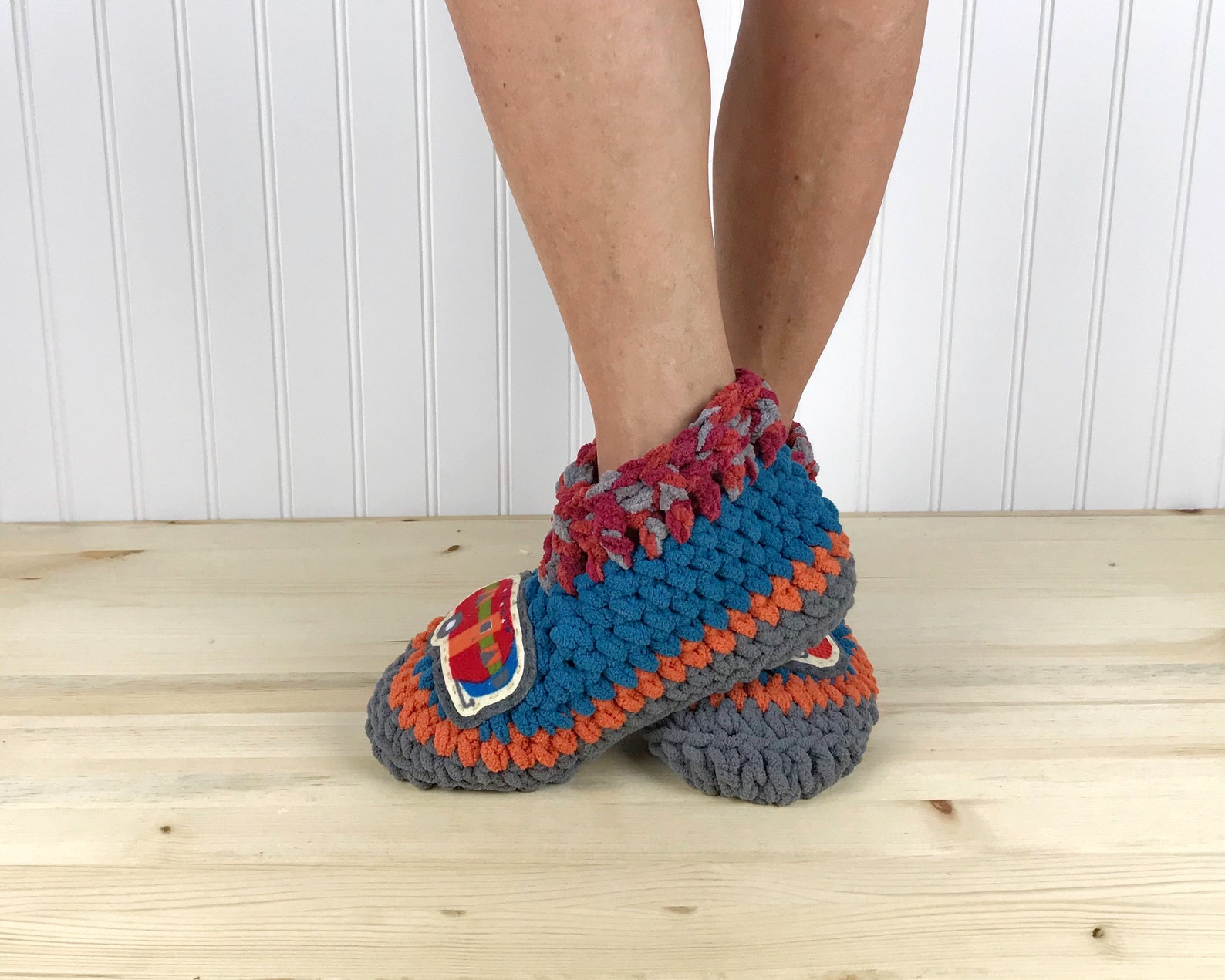 Happy Campers Slippers Blue Retro RV Slipper Socks Cute | Etsy