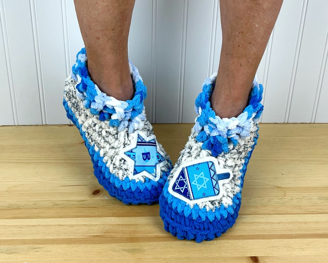 Festive HAPPY HANUKKAH Slippers - Cozy Chenille Slipper Socks - Fuzzy ...