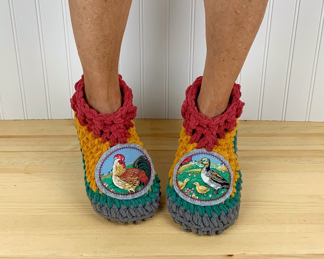 ROOSTER & DUCKS Animal Farm Slippers - Cozy Chenille Slipper Socks ...