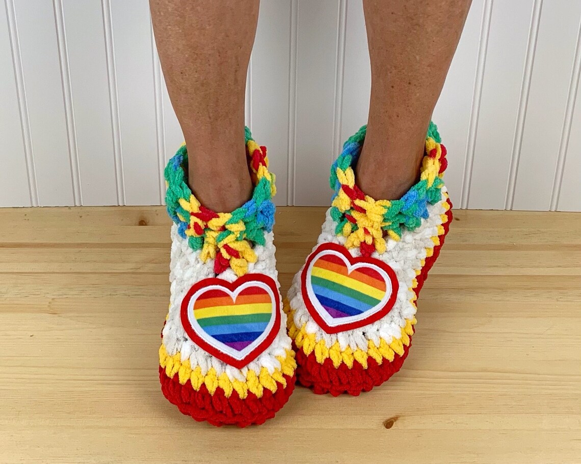 LOVE is LOVE Rainbow Heart Slippers Cozy Chenille Slipper - Etsy