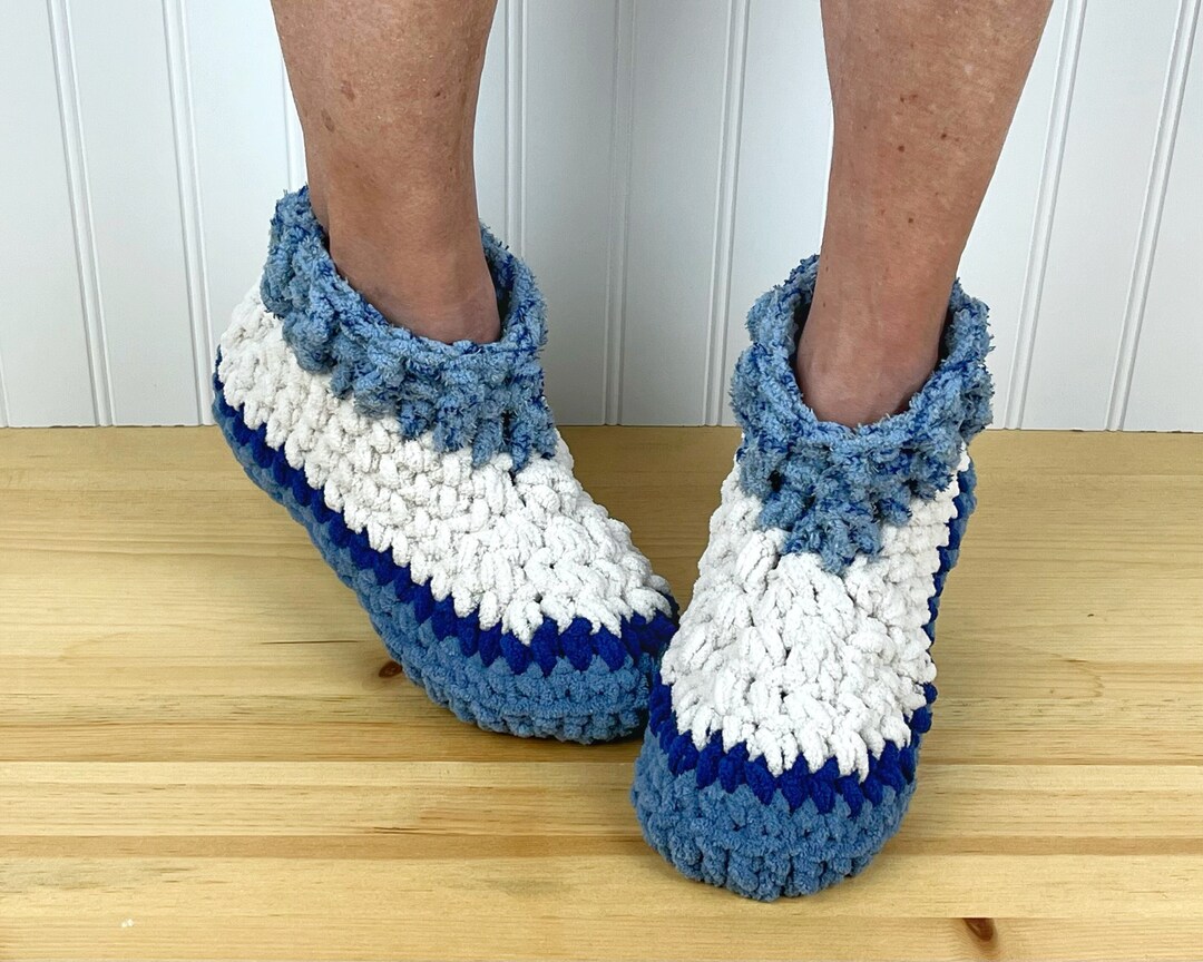 Comfy BLUE JEAN Blue Fuzzy Slippers - Cozy Chenille Slipper Socks ...