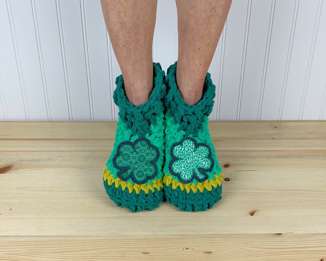 Shamrock Slippers - Cozy Chenille Slipper Socks - St. Patrick's Gift ...