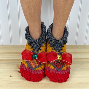 Red BUTTONS & BOWS Slippers - Cozy Chenille Slipper Socks - Fancy ...