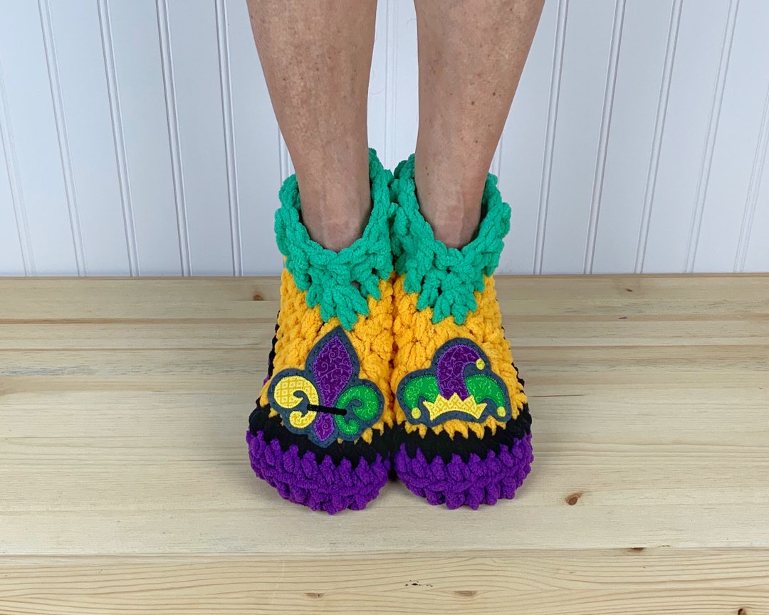 Mardi Gras Slippers - Cozy Chenille Slipper Socks - Fleur De Lis ...