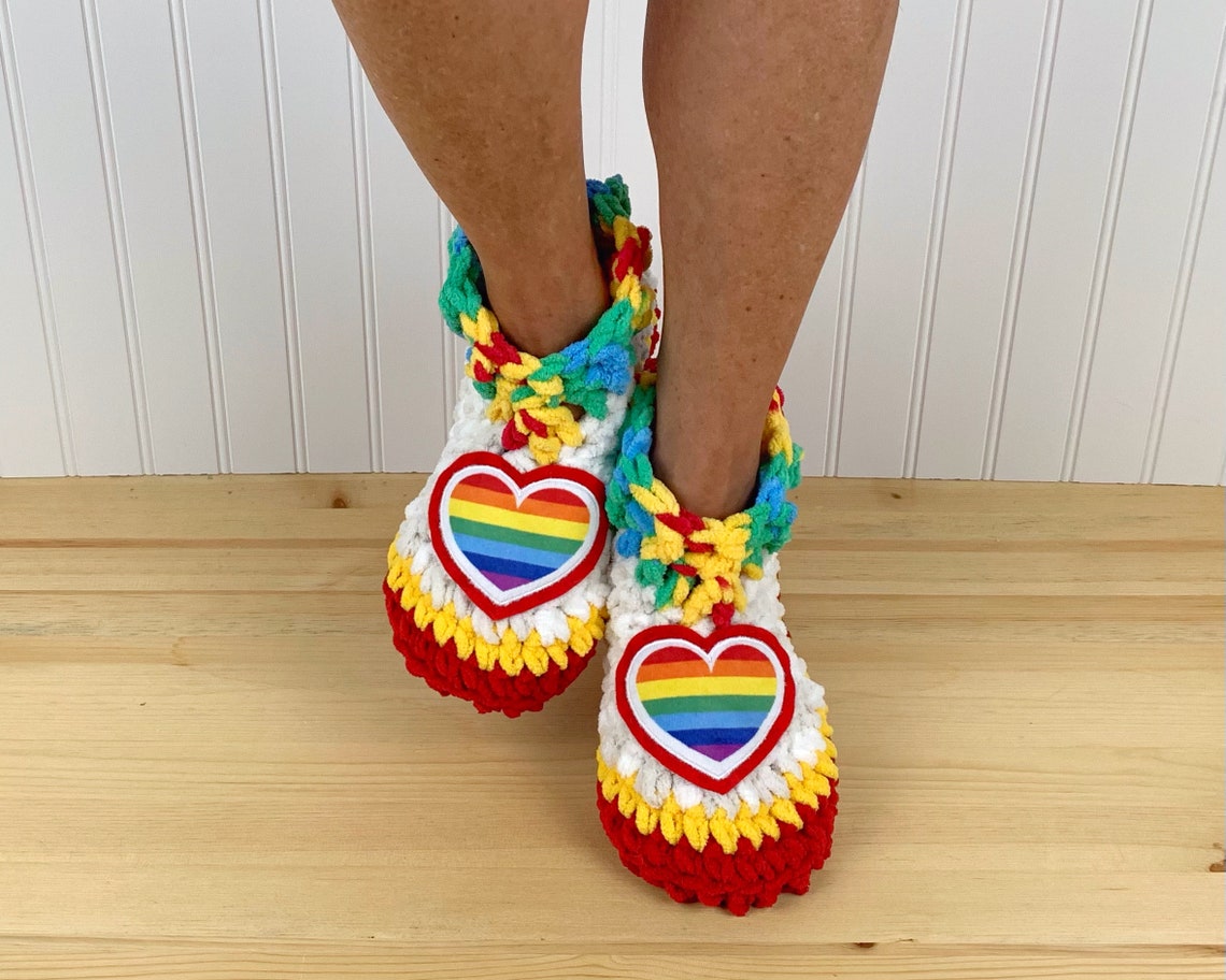 LOVE is LOVE Rainbow Heart Slippers Cozy Chenille Slipper - Etsy